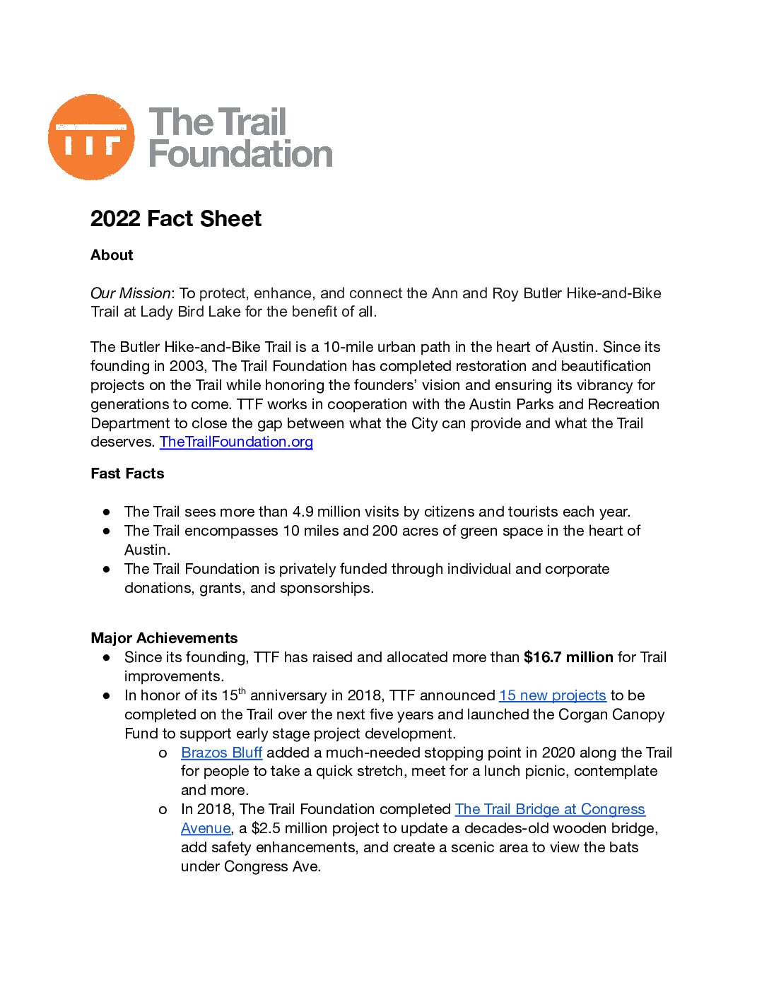 2022 TTF Fact Sheet - The Trail Conservancy